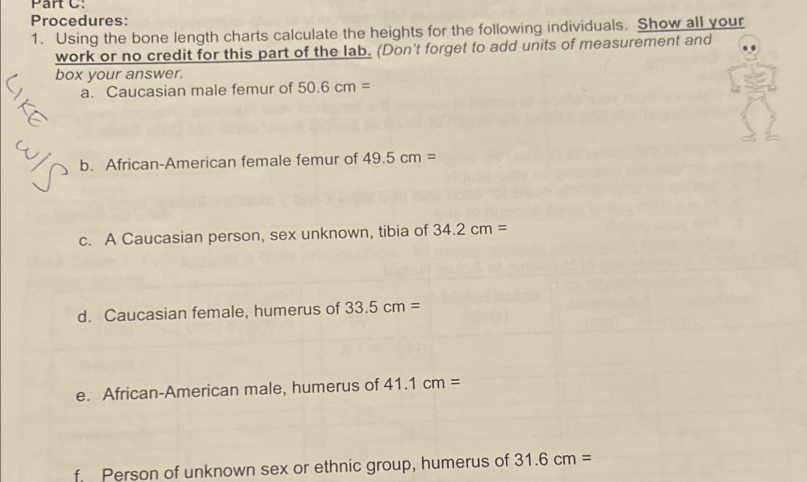 Procedures:Using the bone length charts calculate the | Chegg.com