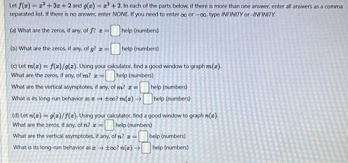 Solved Let f(x)=x2+3x+2 and g(x)=x2+2. In each of the parts | Chegg.com