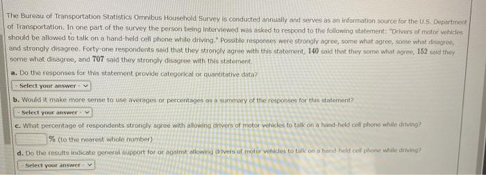 The Bureau of Transportation Statistics Omnibus | Chegg.com