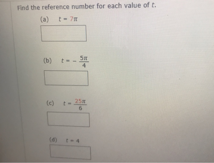 Solved Find the reference number for each value of t. (a) t | Chegg.com