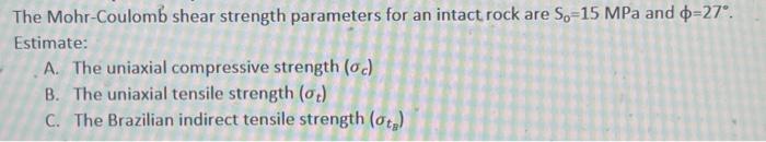Solved The Mohr-Coulomb shear strength parameters for an | Chegg.com