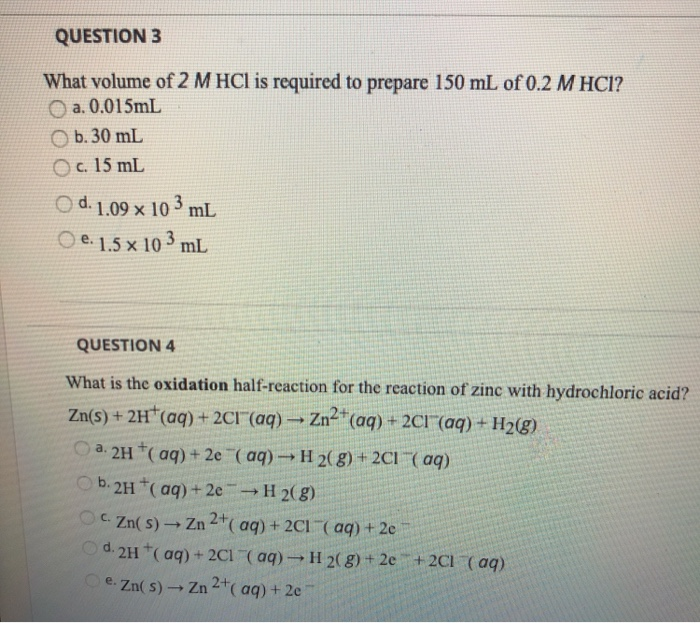 Solved QUESTION 3 What volume of 2 M HCl is required to | Chegg.com