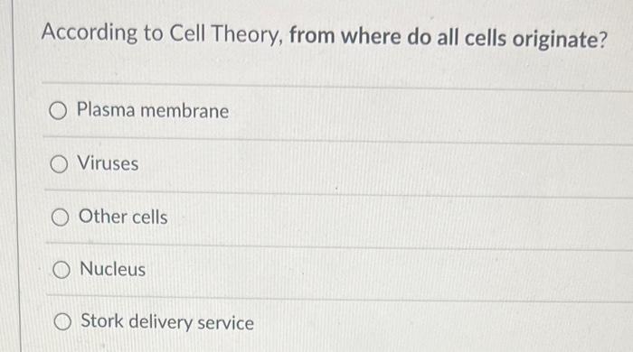 According to Cell Theory, from where do all cells | Chegg.com