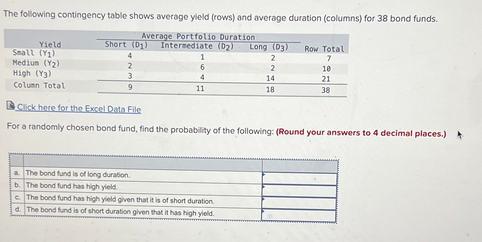 Solved The following contingency table shows average yield | Chegg.com