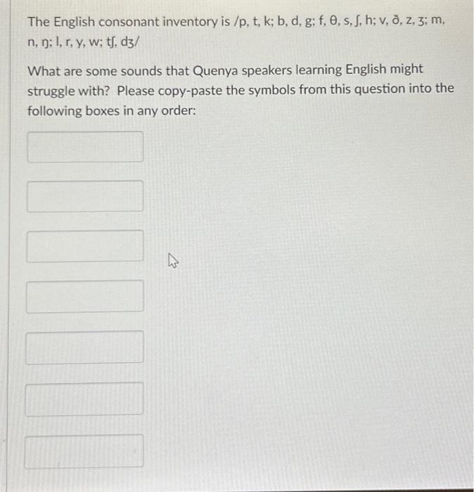 The English consonant inventory is /p, t, k; b, d, g; | Chegg.com