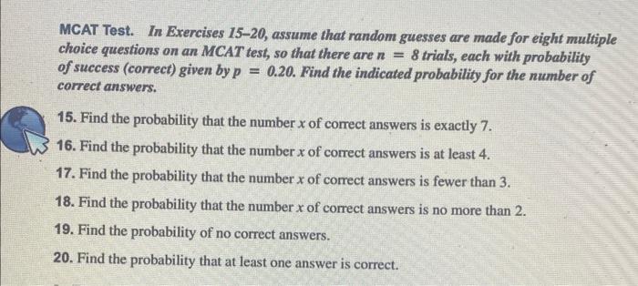 Solved MCAT Test. In Exercises 15-20, assume that random | Chegg.com