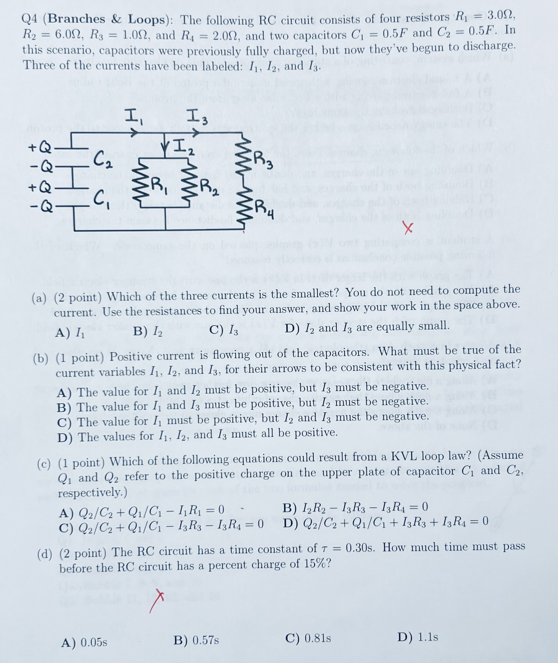 Solved Q4 (Branches & Loops): The following RC circuit | Chegg.com