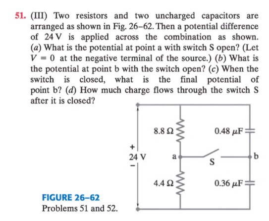 Solved 51. (III) Two resistors and two uncharged capacitors | Chegg.com