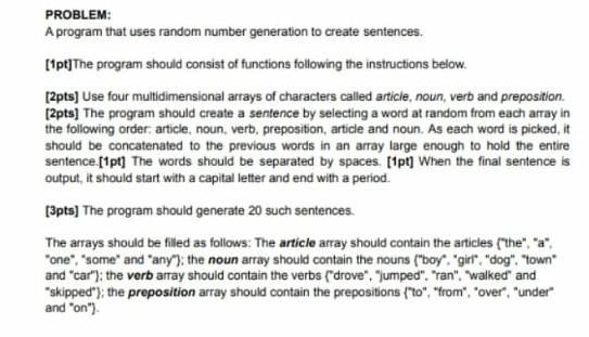 Solved PROBLEM: A program that uses random number generation | Chegg.com