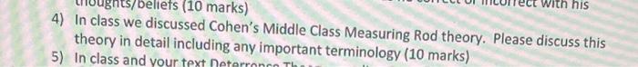 4) In class we discussed Cohen's Middle Class | Chegg.com