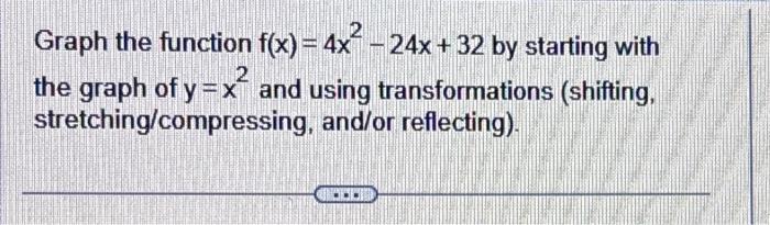Solved Graph the function f(x) = 4x² − 24x + 32 by starting | Chegg.com