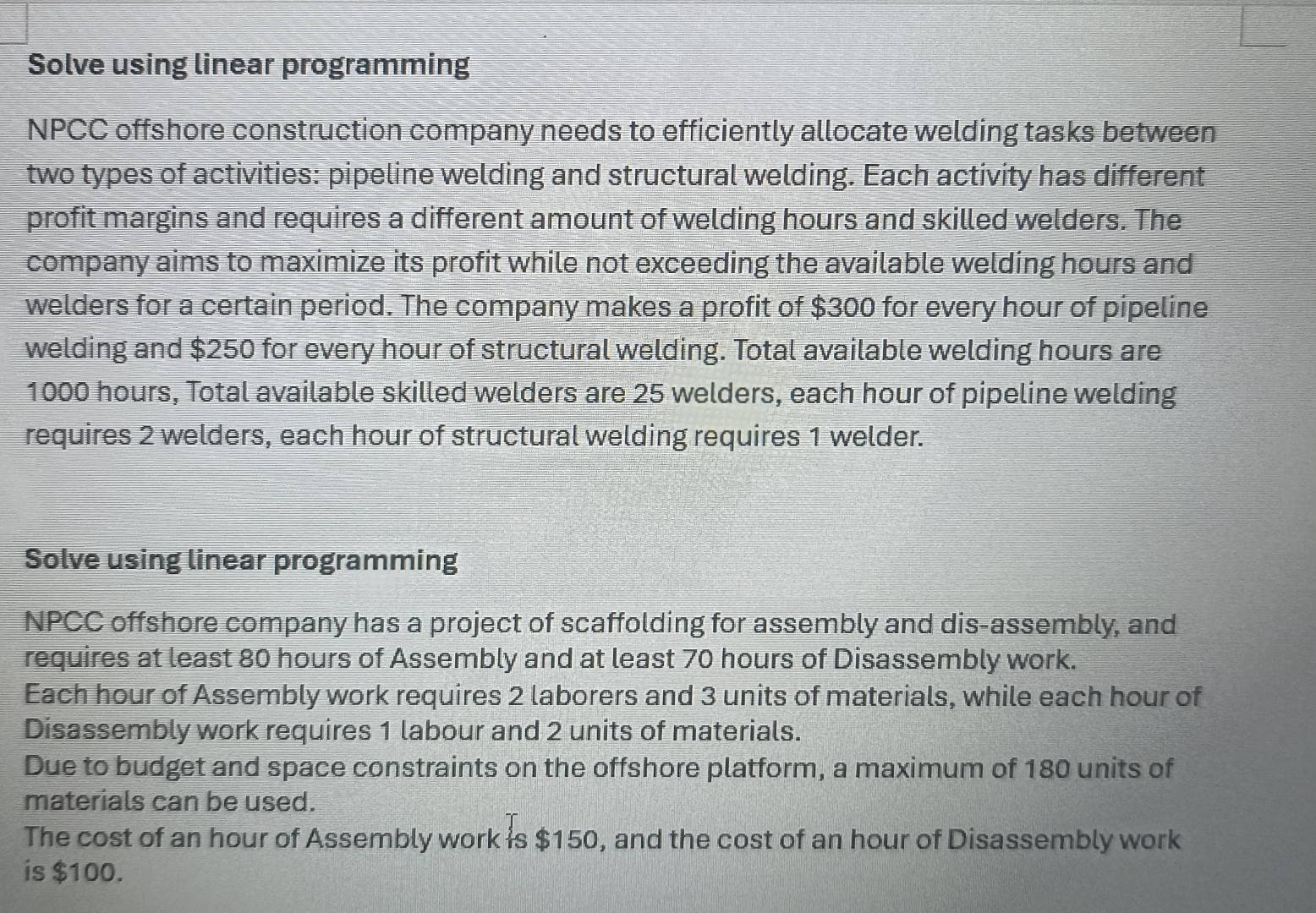 Solved Solve using linear programmingNPCC offshore | Chegg.com
