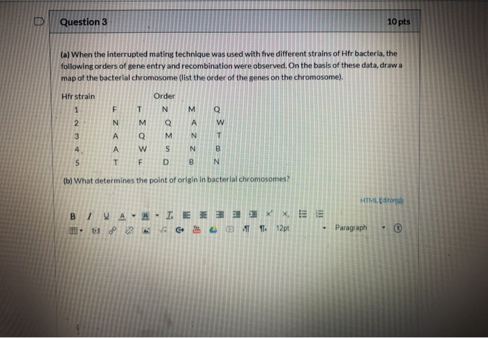 Solved Question 3 10 pts (a) When the interrupted mating | Chegg.com