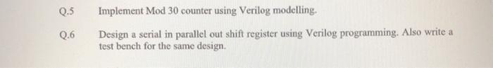 Solved 05 Q6 Implement Mod 30 Counter Using Verilog