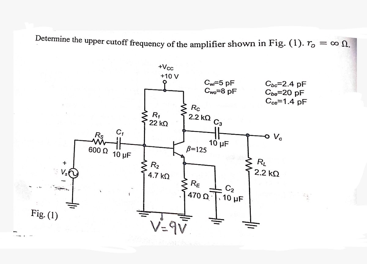 Solved Determine the upper cutoff frequency of ﻿the | Chegg.com