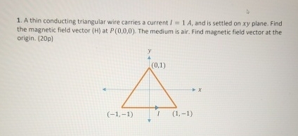 Solved A thin conducting triangular wire carries a current | Chegg.com
