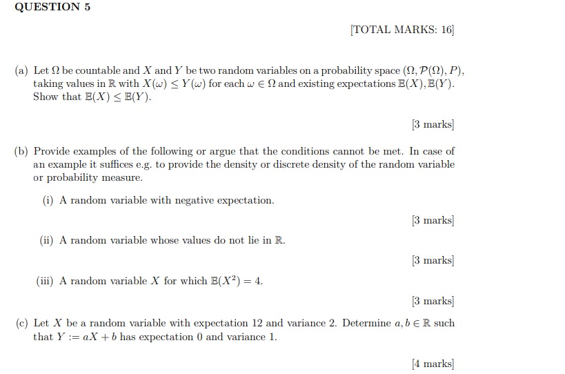 Solved QUESTION 5[TOTAL MARKS: 16](a) ﻿Let Ω ﻿be countable | Chegg.com