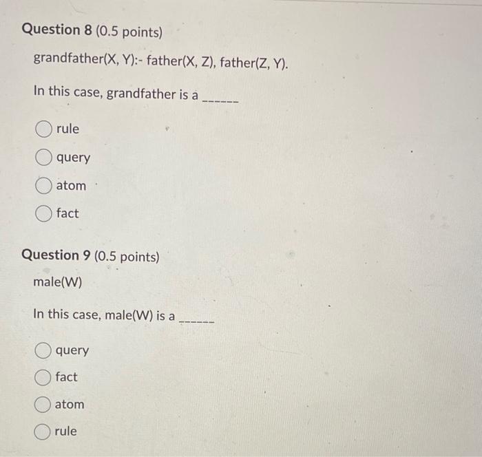 Solved rule query atom fact tion 9 e(W) query fact atom rule | Chegg.com