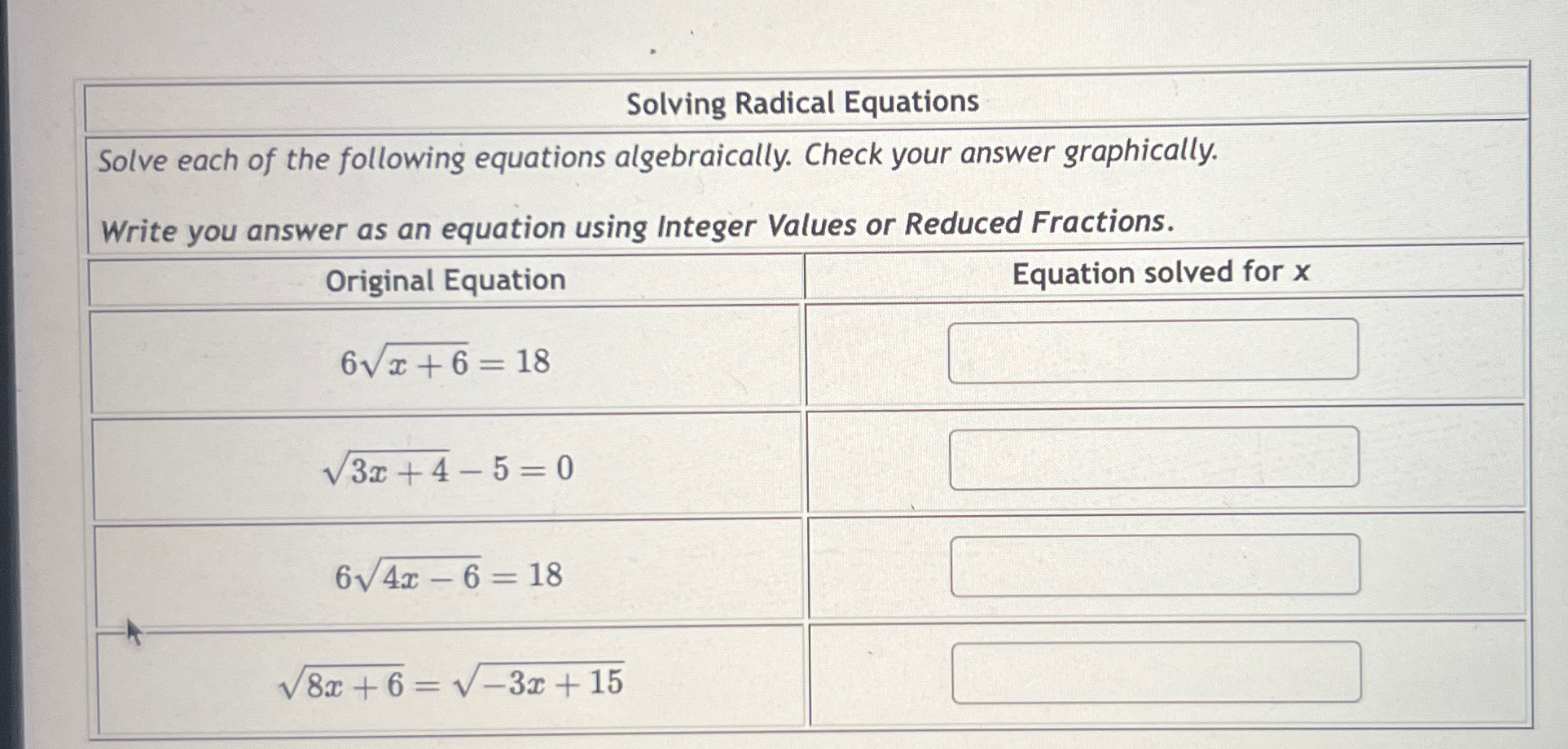 Solved Solving Radical EquationsSolve each of the following | Chegg.com