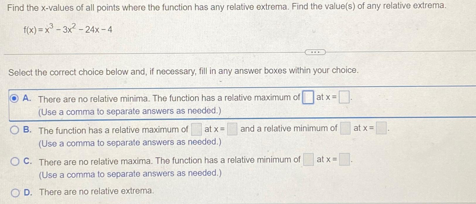 Solved Find the x-values of all points where the function | Chegg.com