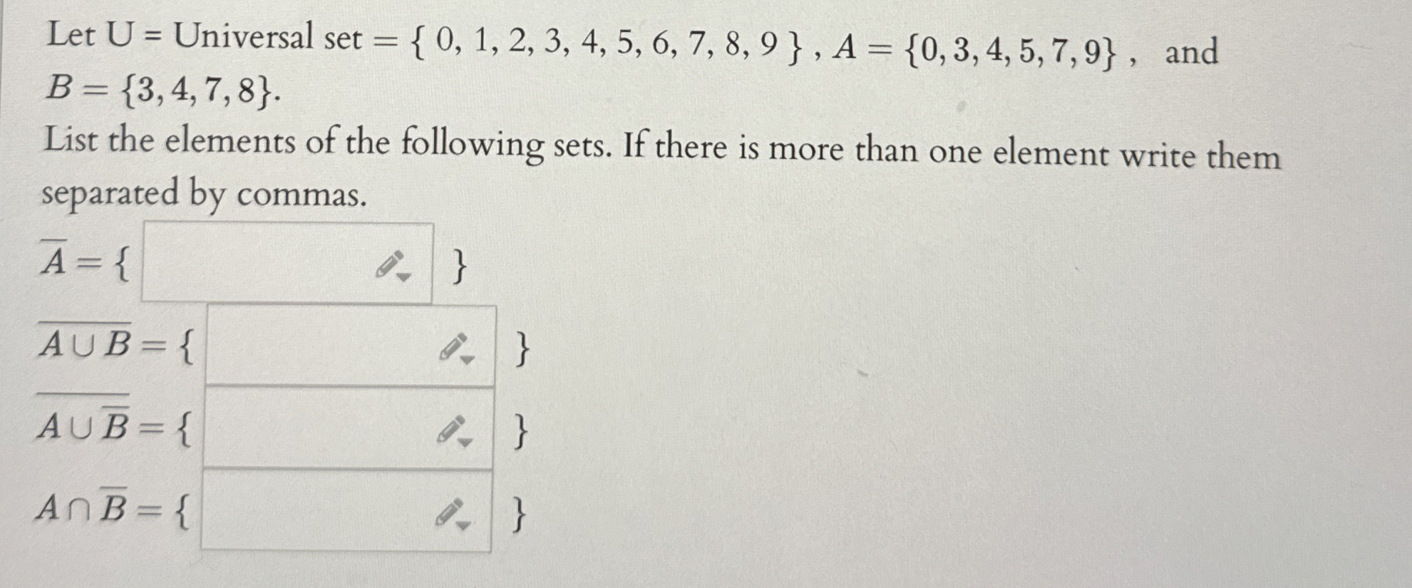 Solved Let U= ﻿Universal set | Chegg.com
