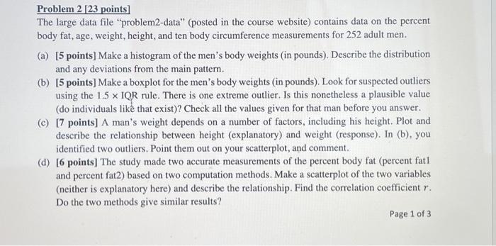 Solved Problem 2 [23 points] The large data file | Chegg.com