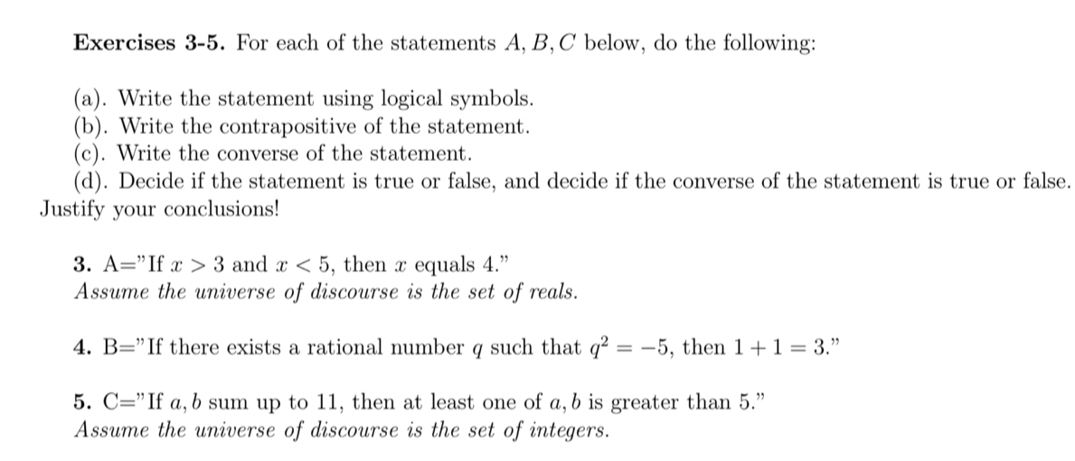 Solved Exercises 3-5. ﻿For each of the statements A,B,C | Chegg.com