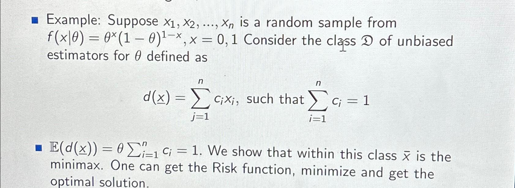 Solved Example: Suppose x1,x2,dots,xn ﻿is a random sample | Chegg.com