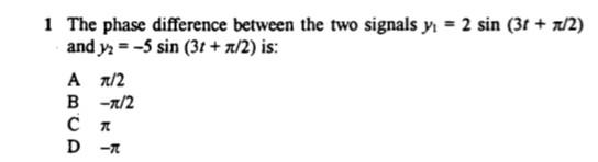 Solved 1 The phase difference between the two signals y1 = 2 | Chegg.com