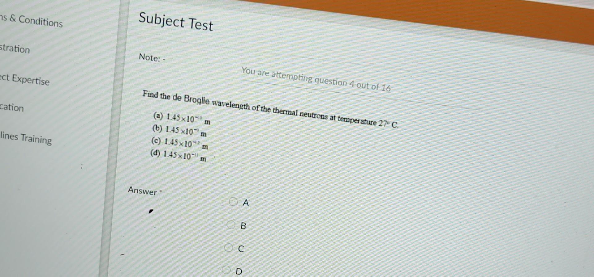 Solved Subject Test Note: - You are attempting question 4 | Chegg.com