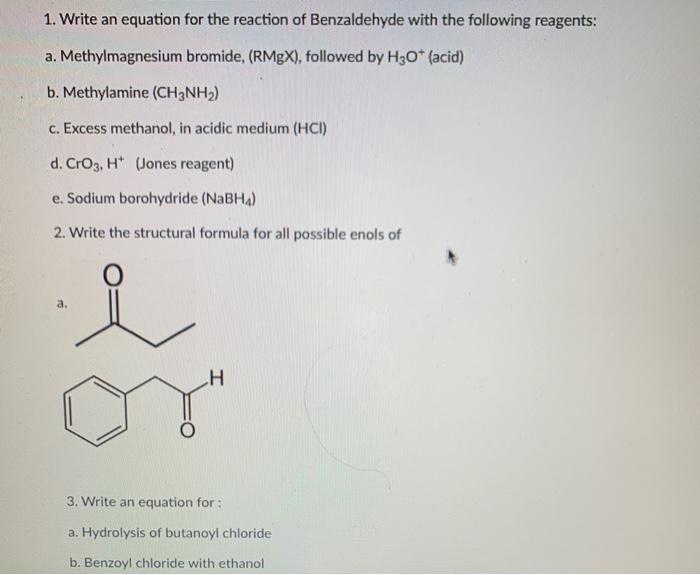 Solved 1. Write an equation for the reaction of Benzaldehyde | Chegg.com