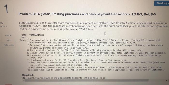 Solved Problem 8.3A (Static) Posting purchases and cash | Chegg.com