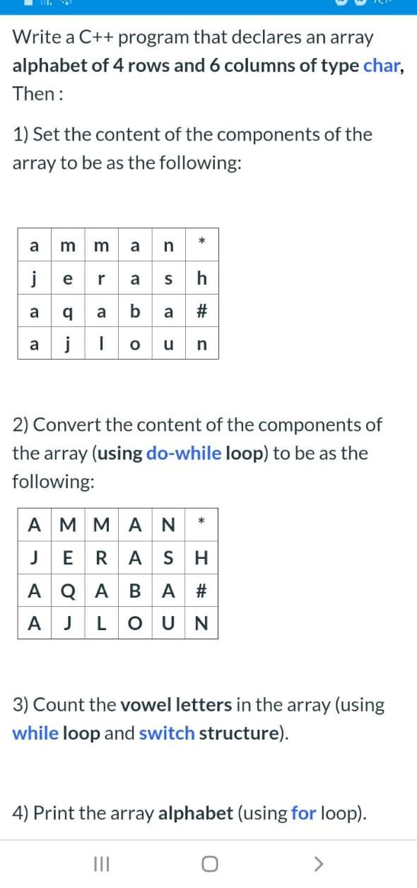 Solved Write a C++ program that declares an array alphabet | Chegg.com