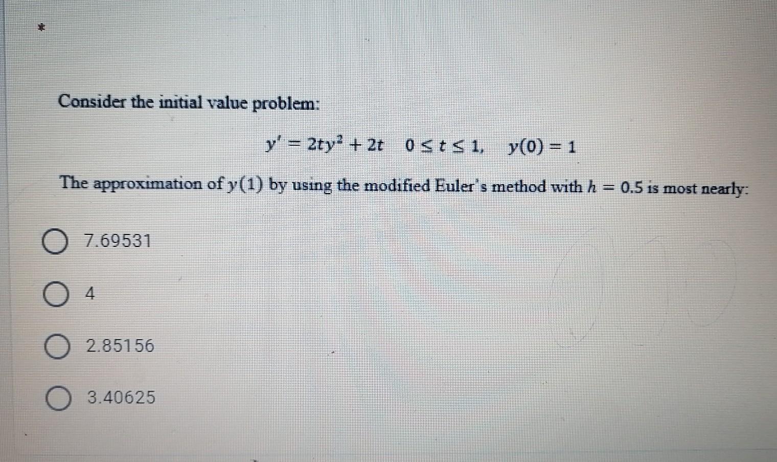 Solved Consider the initial value problem: y' = 2ty? + 2t | Chegg.com