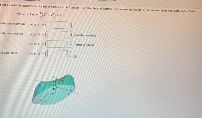 Solved Find all relative extrema and saddle points of the | Chegg.com