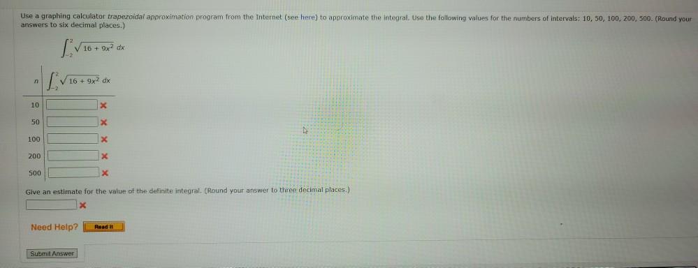 Solved Use a graphing calculator trapezoidal approximation | Chegg.com