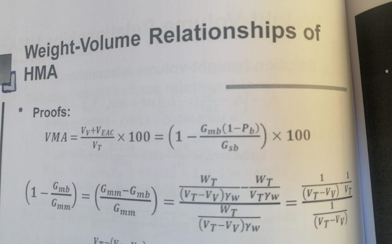 Solved Weight-Volume Relationships of HMA • Proofs: VMA = | Chegg.com