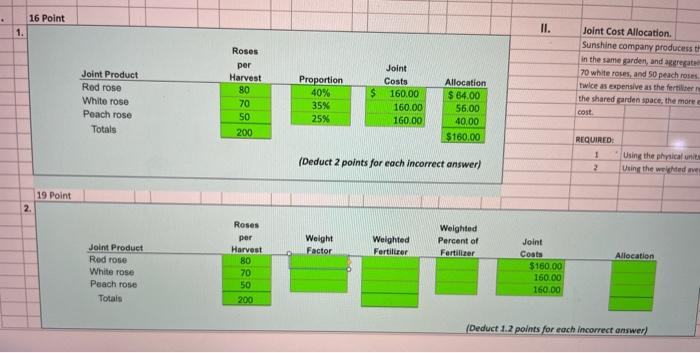 (Deduct 1.2 points for each incorrect answer)II. | Chegg.com
