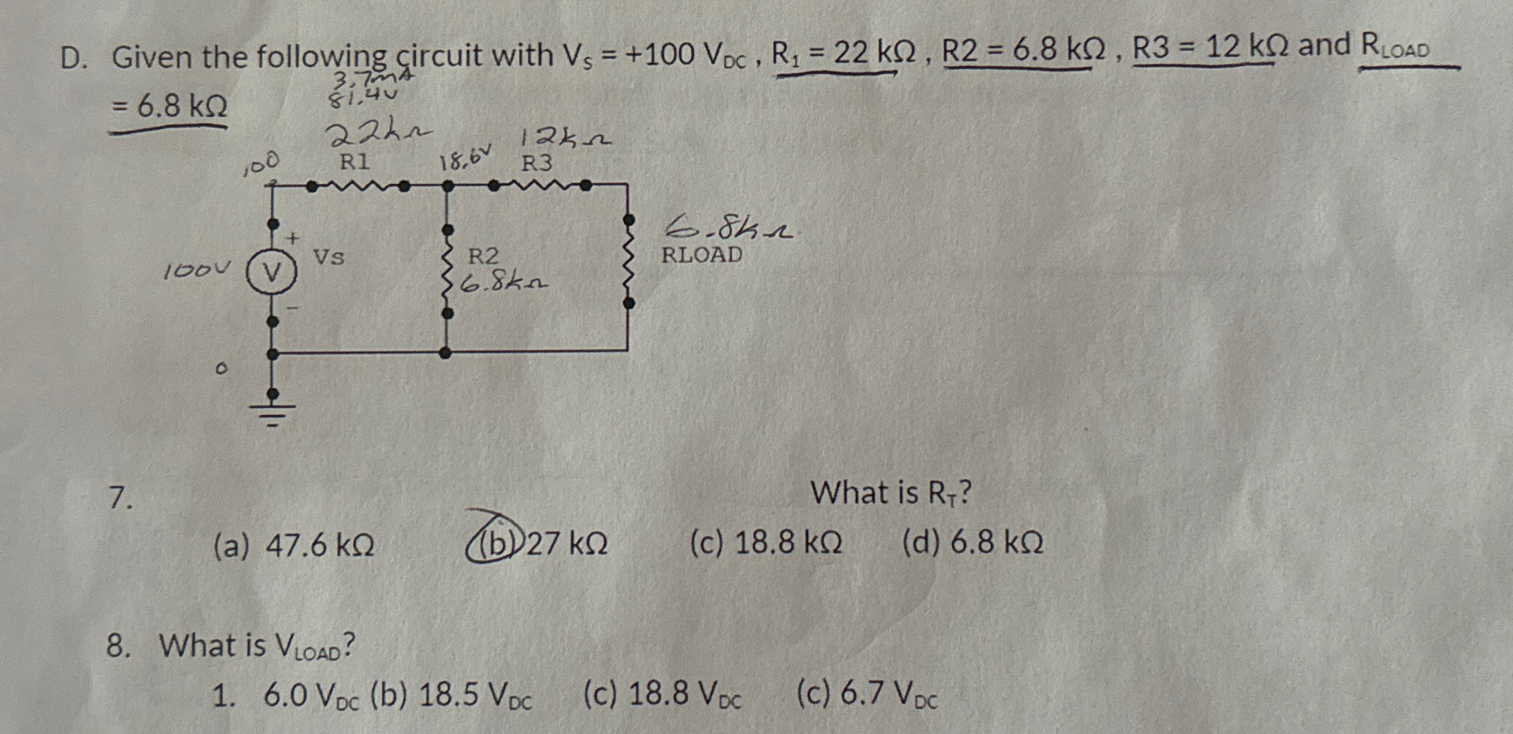 D. ﻿Given the following circuit with | Chegg.com