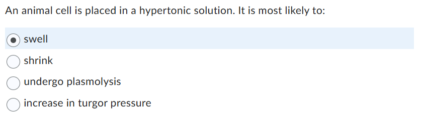 Solved An animal cell is placed in a hypertonic solution. It | Chegg.com