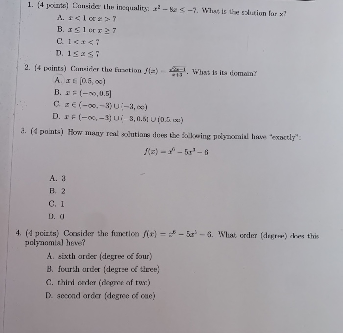 Solved 1. (4 points) Consider the inequality: 32 - 8x