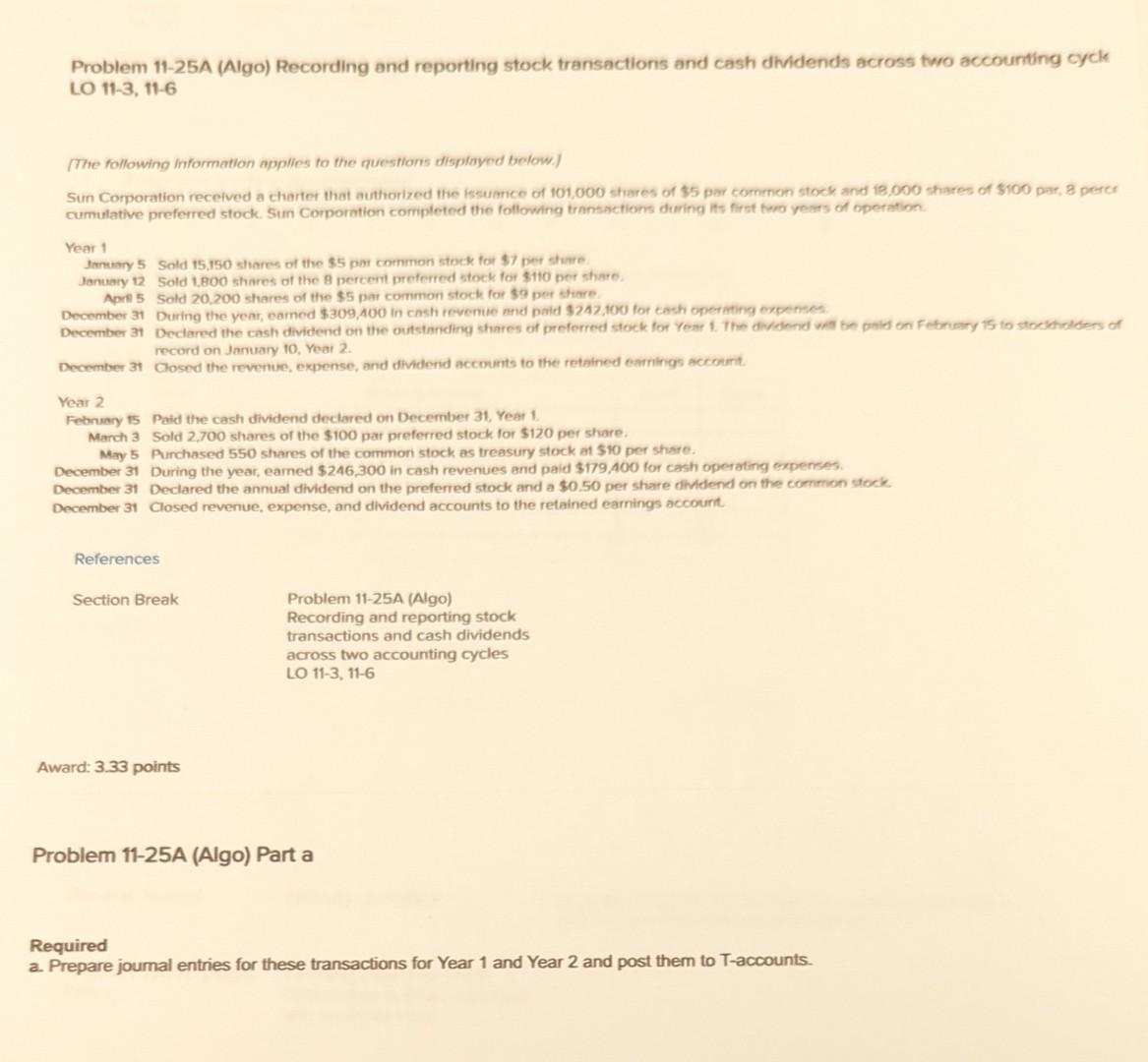 Solved Problem 11-25A (Algo) Recording and reporting stock | Chegg.com