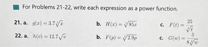 Solved For Problems 21-22, write each expression as a power | Chegg.com