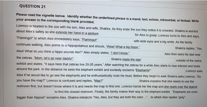 Solved QUESTION 21 Please read the vignette below. Identify | Chegg.com