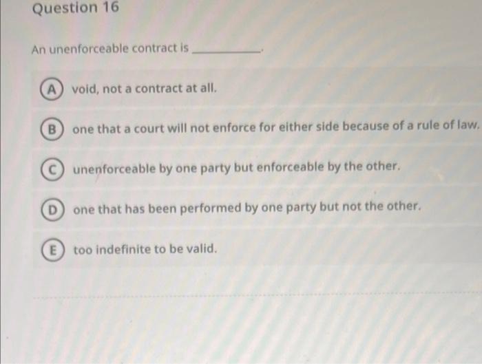 Solved An unenforceable contract is void, not a contract at | Chegg.com