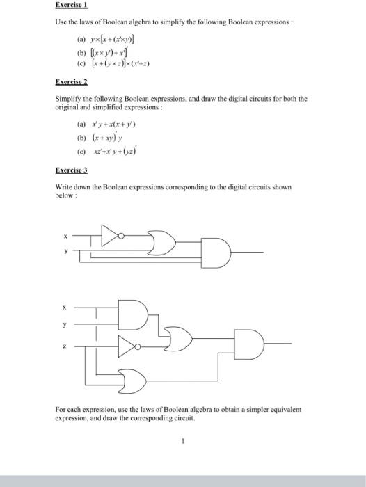 Solved Exercise 1 Use the laws of Boolean algebra to | Chegg.com