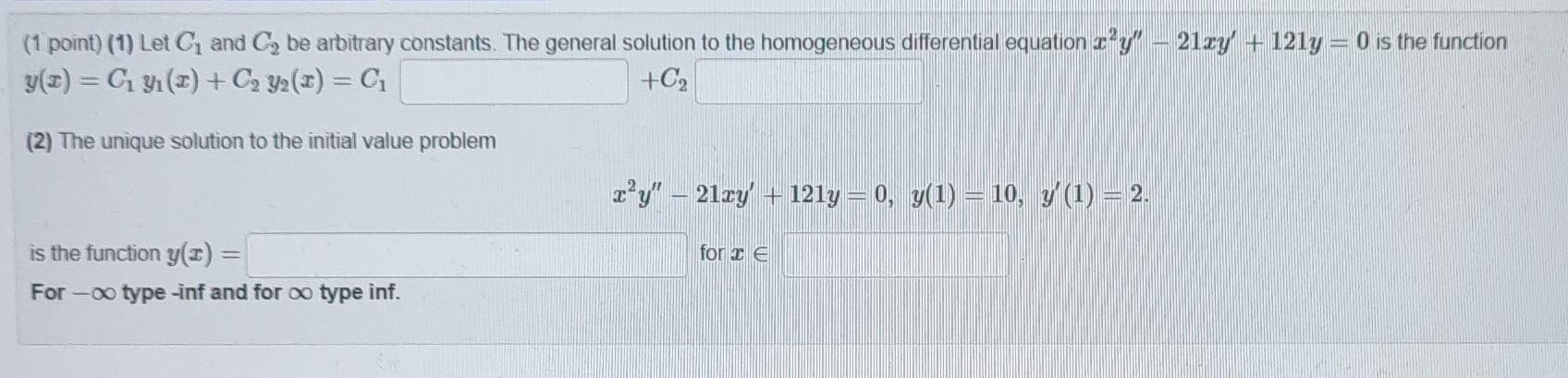Solved (1 point) (1) Let C and C, be arbitrary constants. | Chegg.com