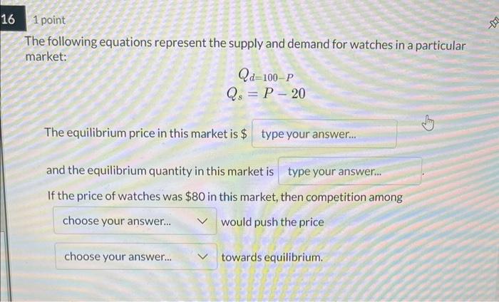 Solved The following equations represent the supply and | Chegg.com