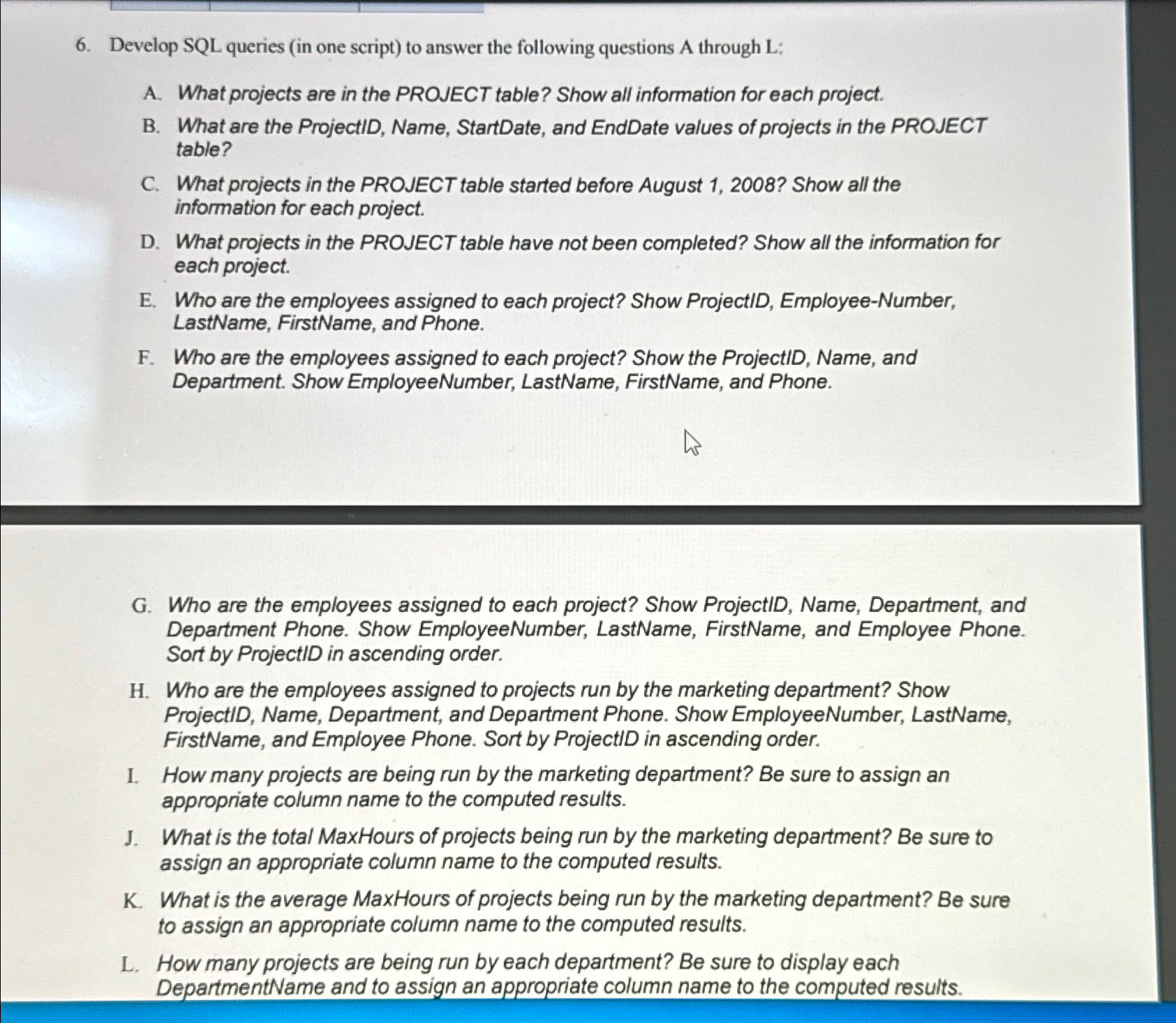 Solved Now create the PROJECT and ASSIGNMENT tables as shown | Chegg.com