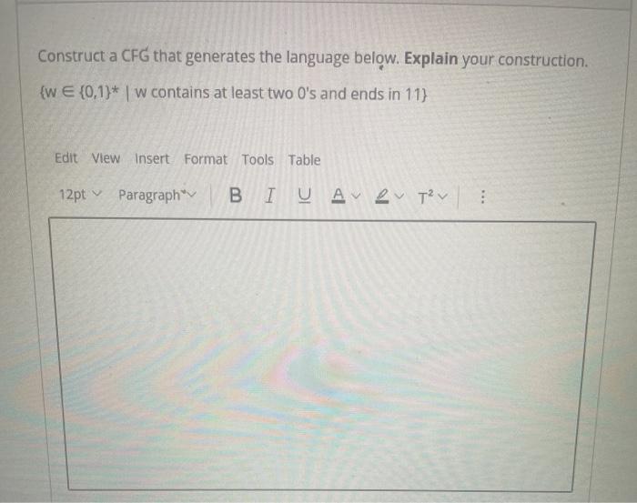 Solved Construct A Cfg That Generates The Language Below